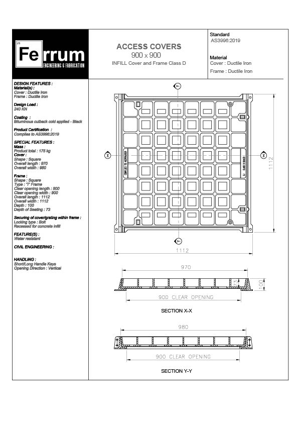 900mm x 900mm Ductile Cast-Iron Storm-water Lids – Ferrum