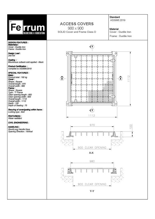 900mm x 900mm Ductile Cast-Iron Storm-water Lids – Ferrum